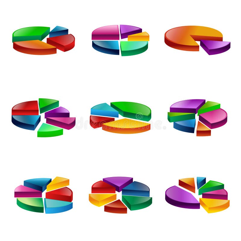 Set of Colorful Pie Chart Diagrams Stock Illustration - Illustration of ...