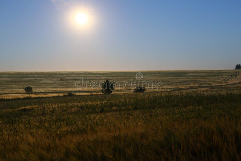 Simple Night Landscape and Full Moon Stock Image - Image of peak ...