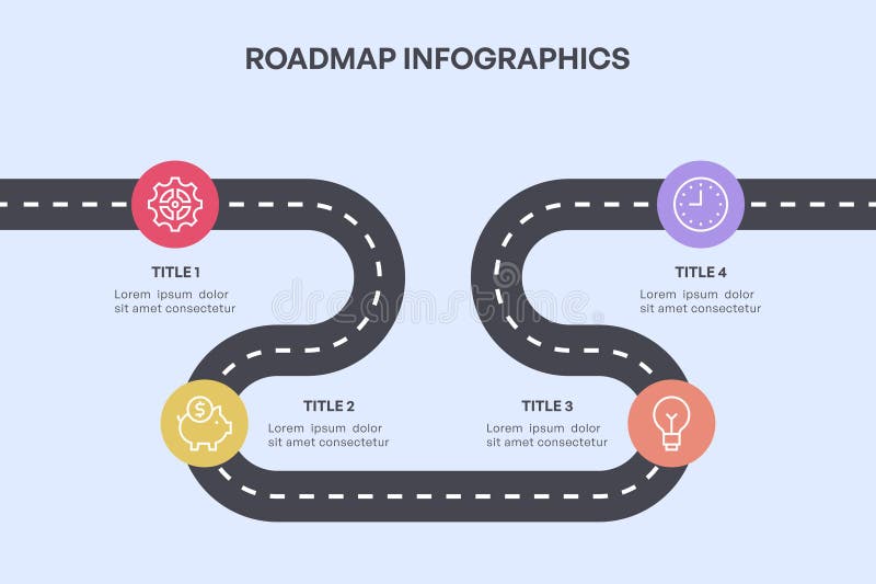 Simple 4-Node Roadmap Infographic with Curved Path and Colorful Icons ...