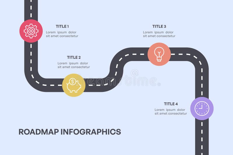Simple 4-Node Roadmap Infographic with Curved Path and Colorful Icons ...