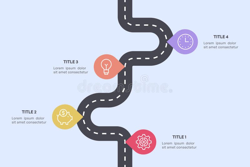 Simple 4-Node Roadmap Infographic with Curved Path and Colorful Icons ...