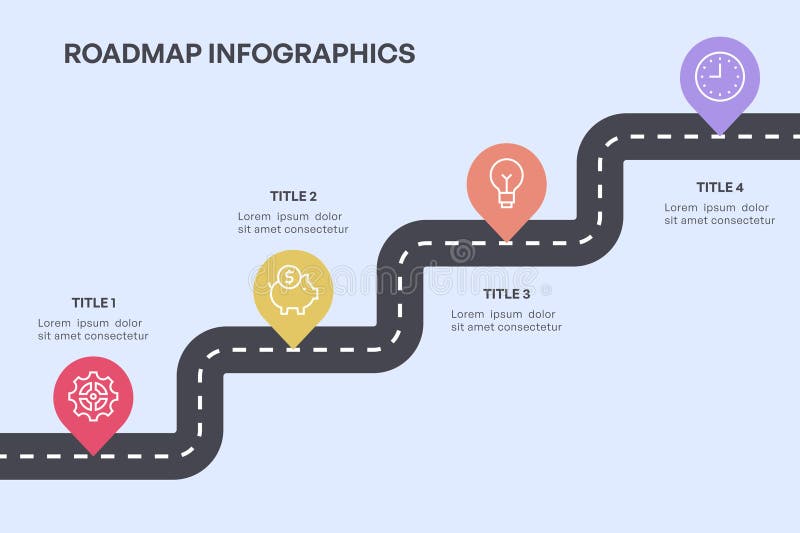 Simple 6-Node Roadmap Infographic with Colorful Icons and Milestones ...