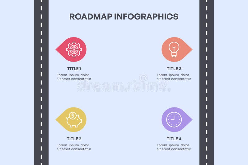 Simple 4-Node Roadmap Infographic with Straight Path and Colorful Icons ...