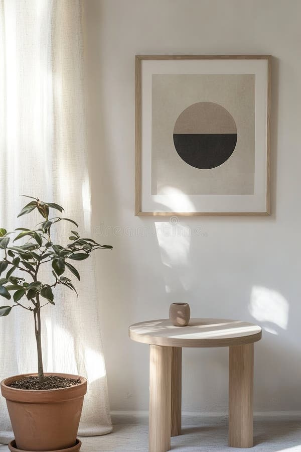 A Simple Nordic-style Picture Frame in Light Oak Rests on a White Wall ...
