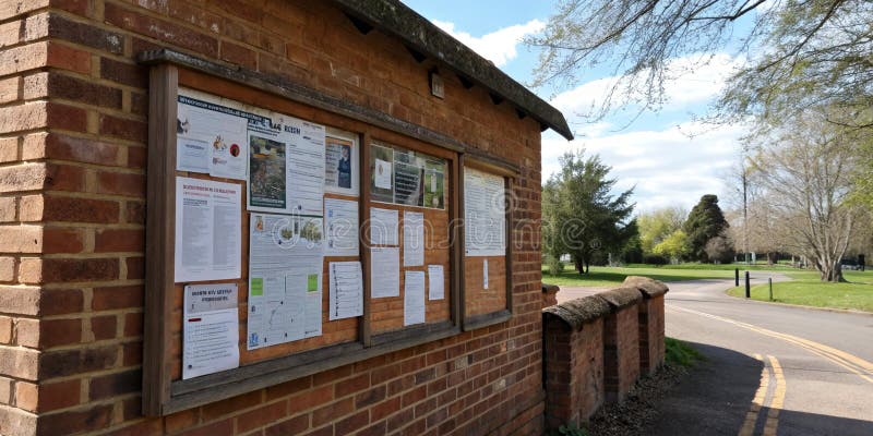 Notice board on brick wall stock illustration. Illustration of bulletin ...