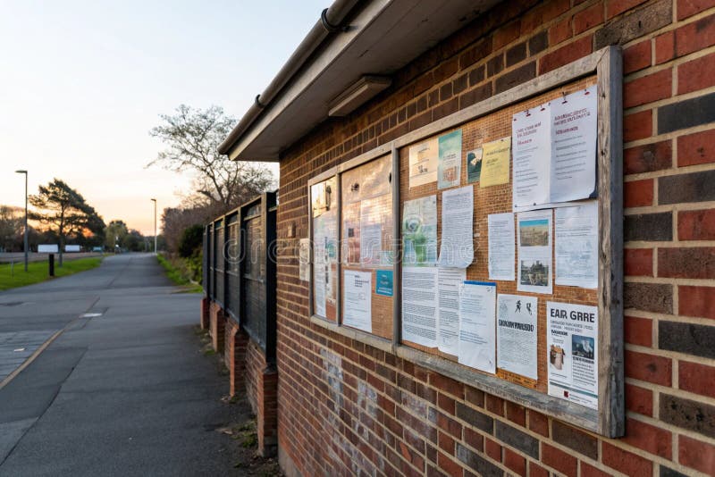 Notice board on brick wall stock illustration. Illustration of brick ...