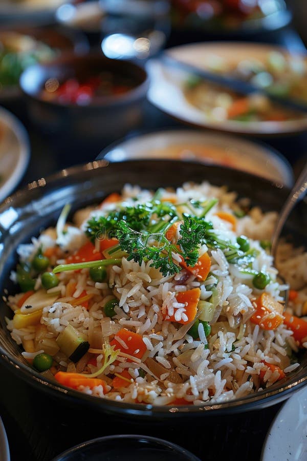 A Simple and Nutritious Meal of Cooked Rice and Mixed Vegetables in a ...
