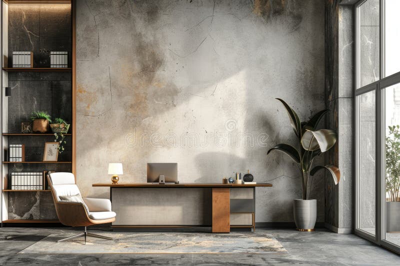 A Simple Office Space with a Desk and Chair Stock Image - Image of ...