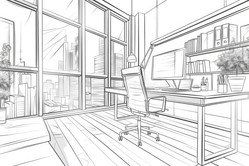 A Simple Office Space with a Desk and Chair Stock Photo - Image of desk ...