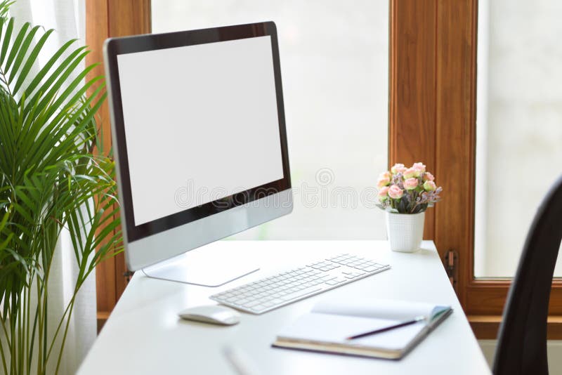 Simple Office Workstation with Pc Desktop Computer Stock Photo - Image ...