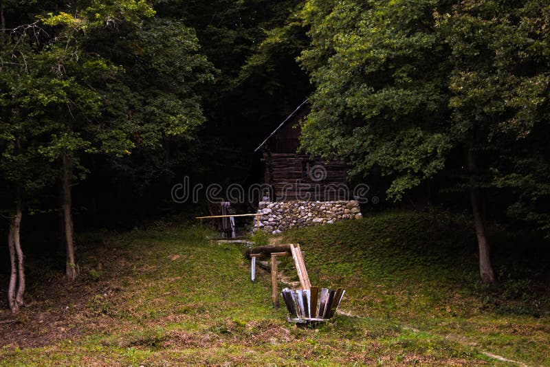 A Simple Old House in the Forest Stock Photo - Image of park, forest ...