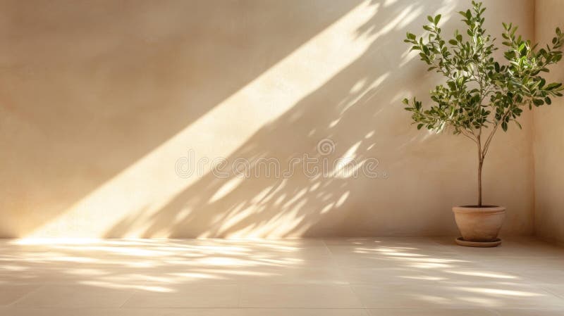 Simple Olive Tree in Sunlit Minimalist Setting Stock Illustration ...