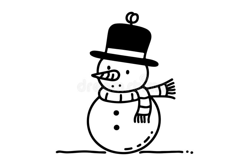 Simple One Line Drawing of a Cheerful Snowman in a Scarf and Hat ...