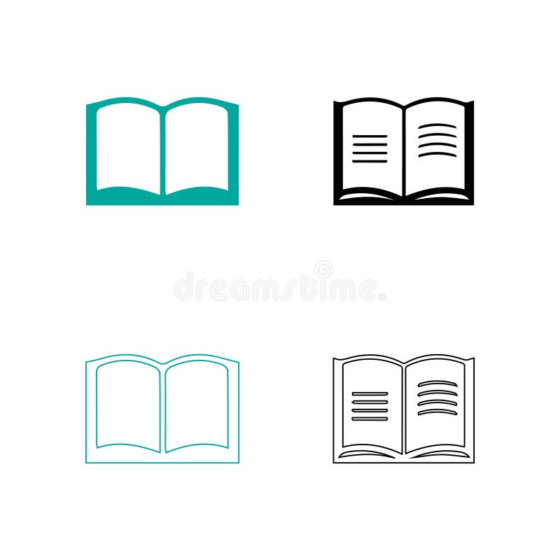 Simple Open Book Icons in Teal, Black & White Stock Vector ...