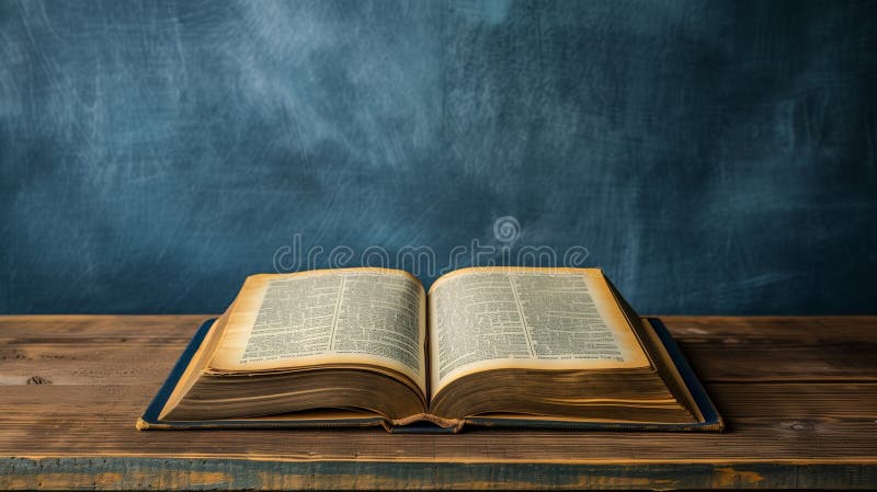 A Simple Open Book on a Wooden Table Stock Photo - Image of horizontal ...