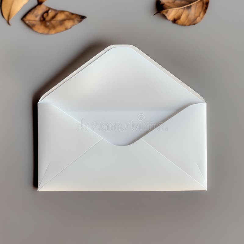 Simple, Open White Envelope on a Neutral Background with Floral Accent ...