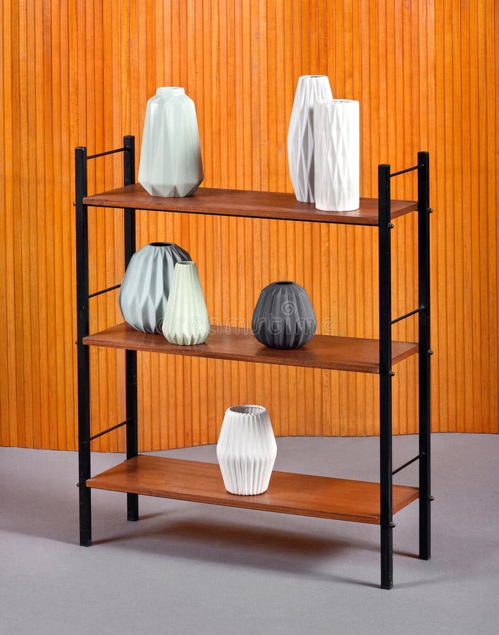 Simple Open Wooden Bookcase with Three Shelves Stock Photo - Image of ...