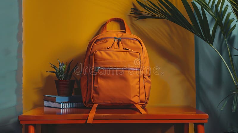 Simple Orange Backpack Mockup for a Fresh Start To School Stock Image ...