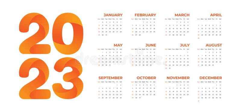 Simple Orange 2023 New Year Calendar Template Stock Illustration ...