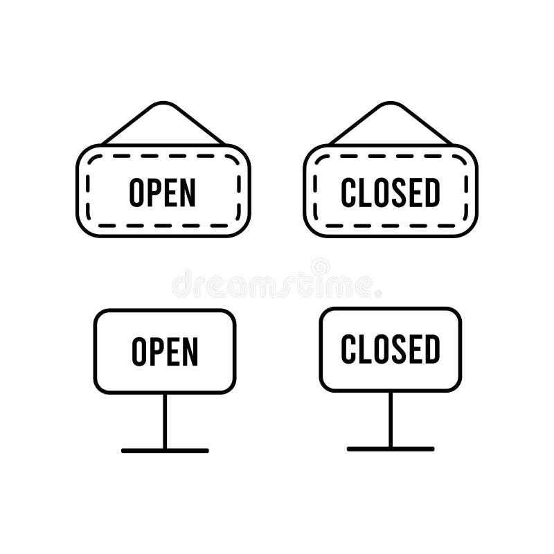 Simple Outline Black Signs Open and Closed. Vector Illustration Stock ...