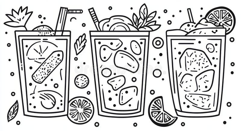 Simple Outline Cocktail Icons Isolated on a Grey Background. Icons ...