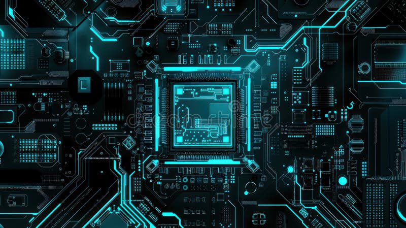 Simple Outline of a CPU with a Digital Interface, Representing Stock ...
