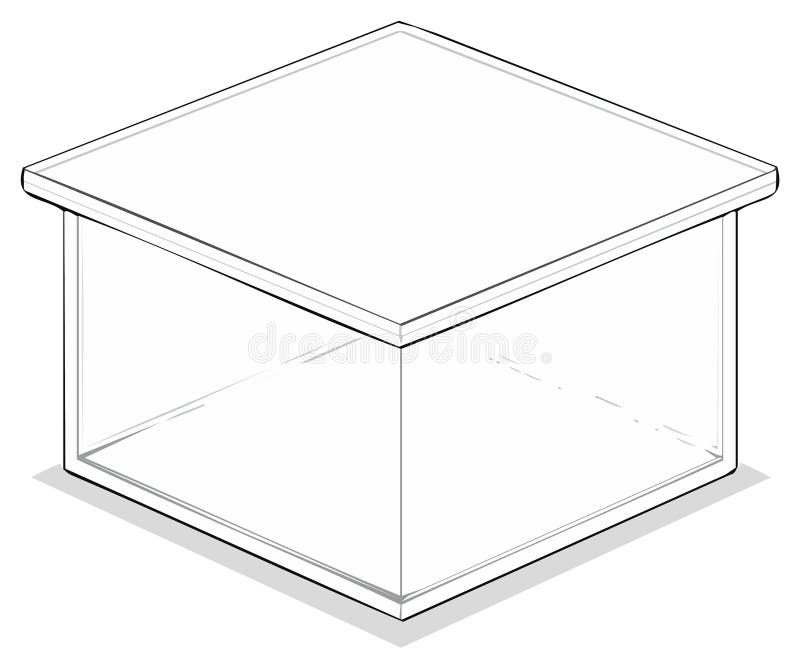 Simple Outline Drawing of an Empty Box with Lid and Shadow Stock Vector ...