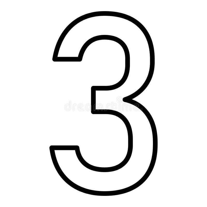Simple Outline Icon of the Number Three, Representing Counting or ...
