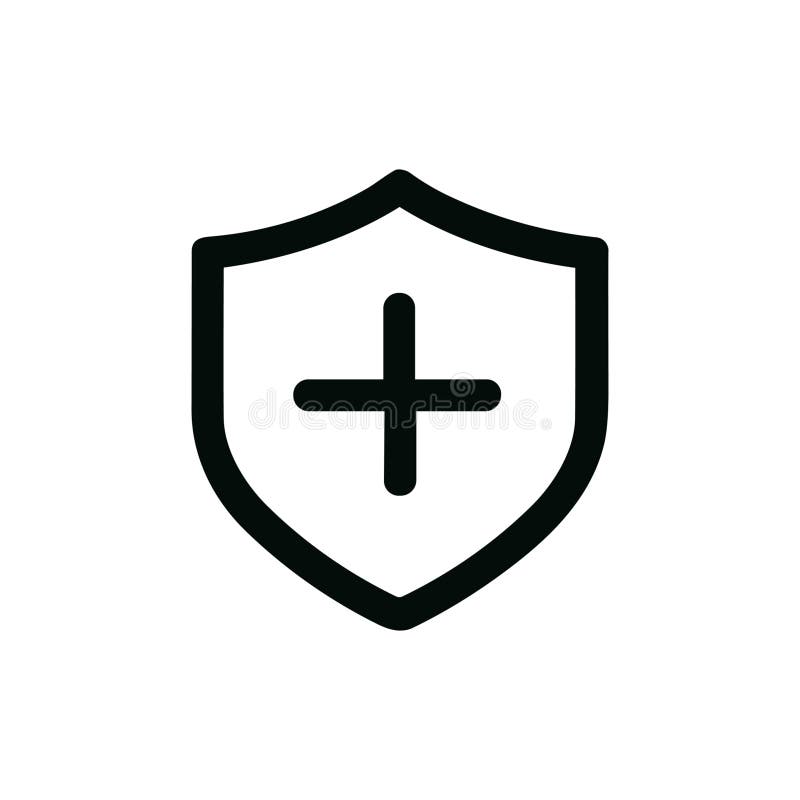 Simple Outline Shield with Plus Sign Shape Protection Icon Stock Image ...