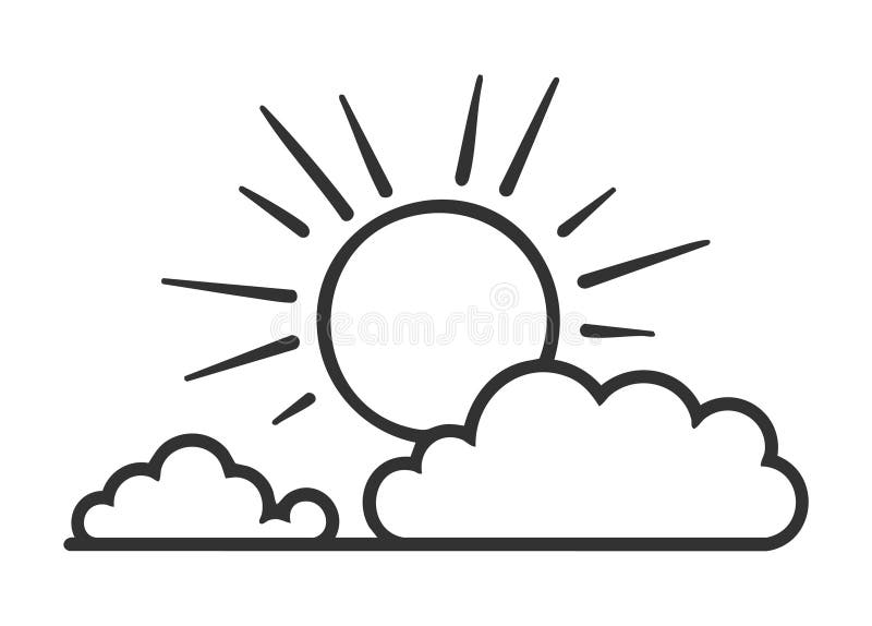 Simple Outline Illustration of a Sun Behind Clouds Icon. Stock ...