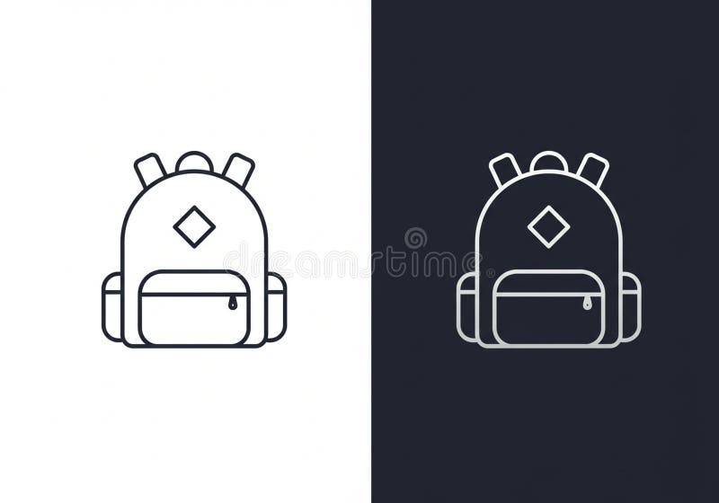 Simple Outline Illustrations of a Backpack are Shown on a Split ...