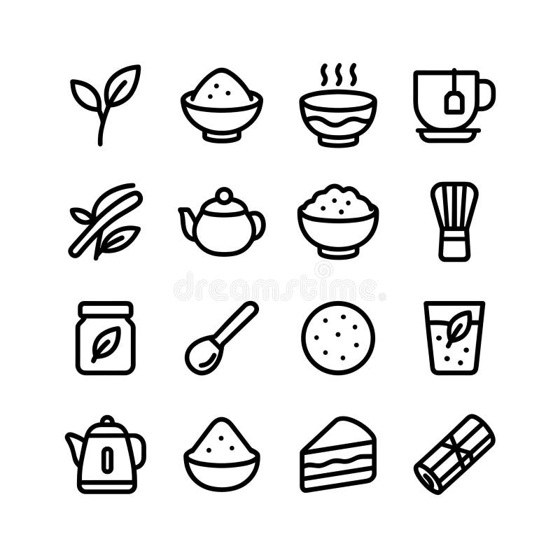 Simple Outline Japanese Tea Ceremony Element Icon Set Stock ...