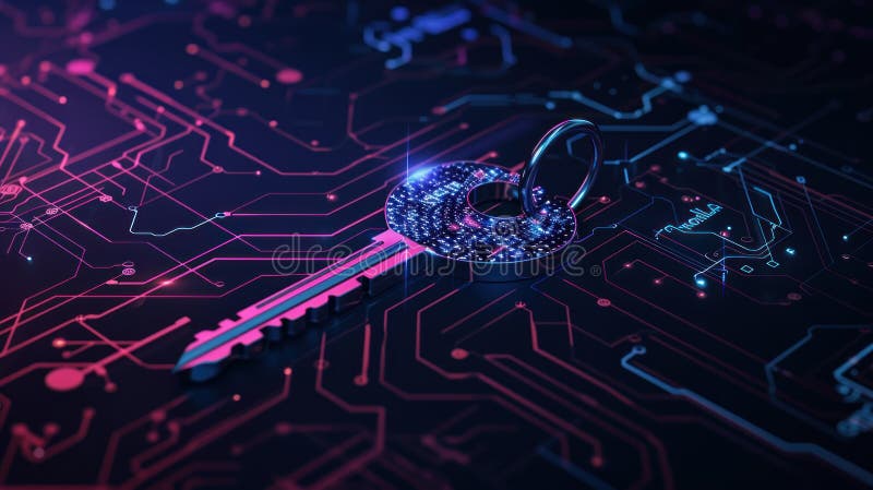 Simple Outline of a Key with a Digital Lock Interface, Representing ...