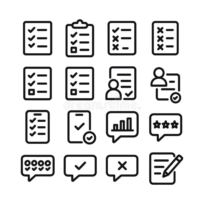 Simple Outline List Checkmark Task Document Symbol Icon Set Stock ...
