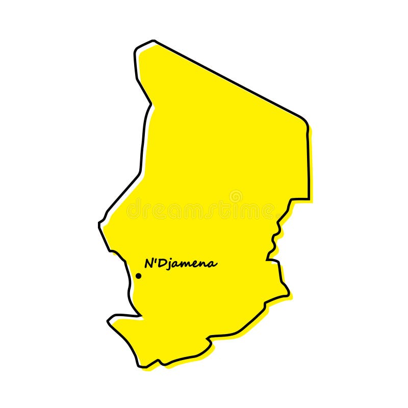 Simple Outline Map of Chad with Capital Location Stock Illustration ...