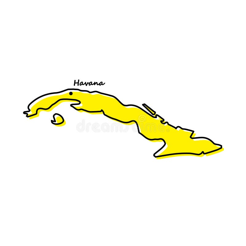Simple Outline Map of Cuba with Capital Location Stock Vector ...