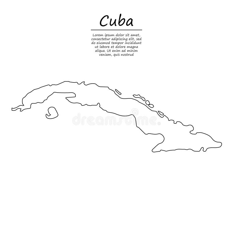 Simple Outline Map of Cuba, Silhouette in Sketch Line Style Stock ...