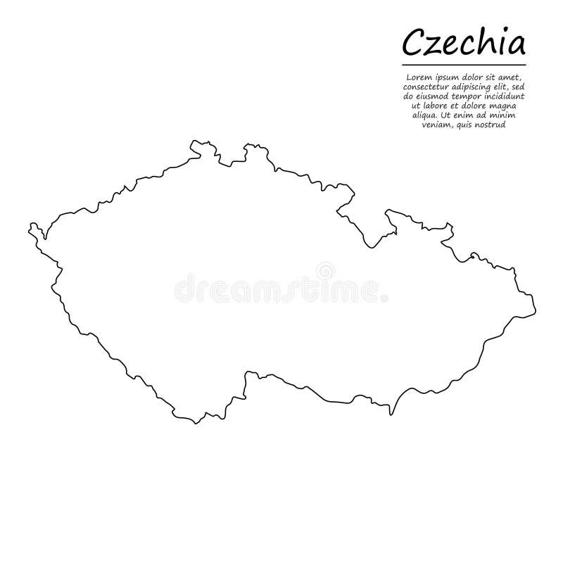 Simple Outline Map of Czechia, in Sketch Line Style Stock Vector ...