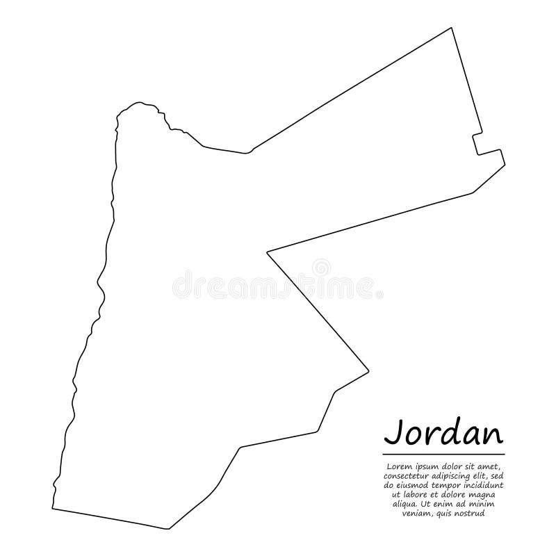 Simple Outline Map of Jordan, Silhouette in Sketch Line Style Stock ...