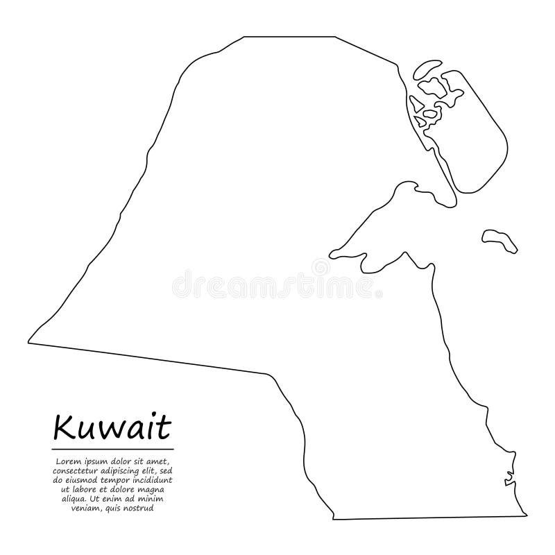Simple Outline Map of Kuwait, in Sketch Line Style Stock Vector ...