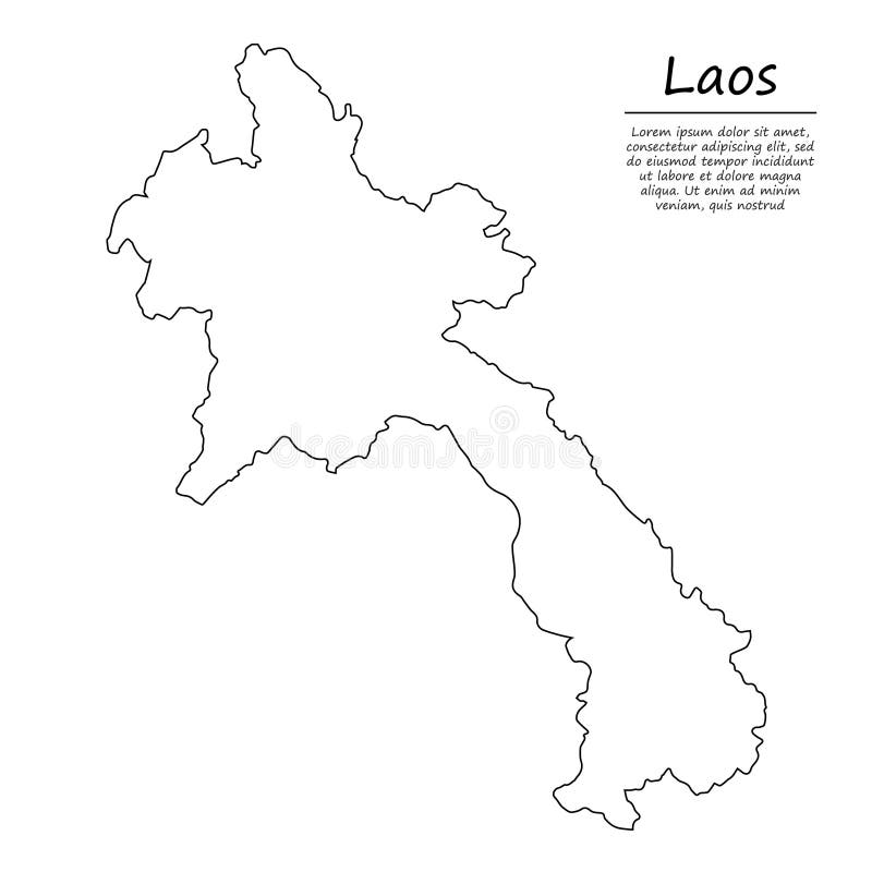 Simple Outline Map of Laos, Silhouette in Sketch Line Style Stock ...