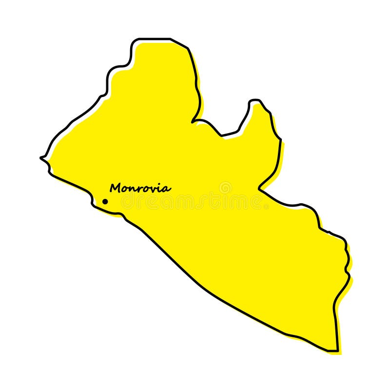 Simple Outline Map of Liberia with Capital Location Stock Vector ...