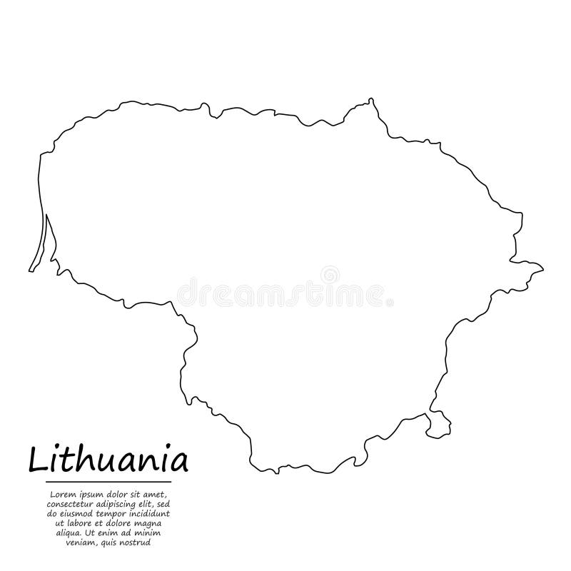 Simple Outline Map of Lithuania, Silhouette in Sketch Line Style Stock ...