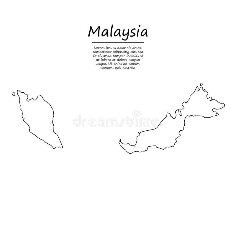 Simple Outline Map of Malaysia, in Sketch Line Style Stock Vector ...