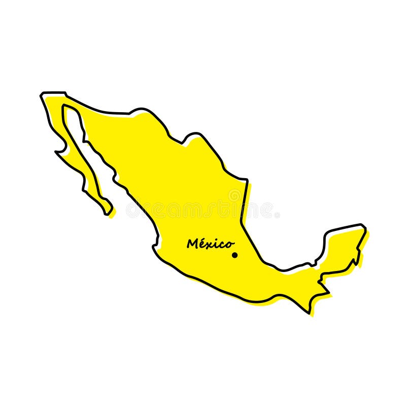 Simple Outline Map of Mexico with Capital Location Stock Illustration ...