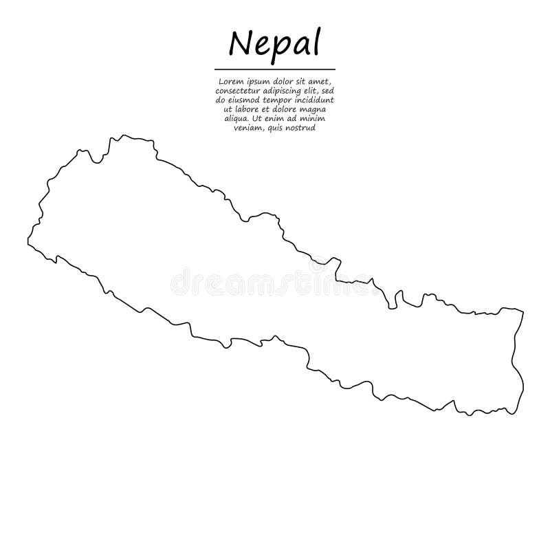 Simple Outline Map of Nepal, Silhouette in Sketch Line Style Stock ...