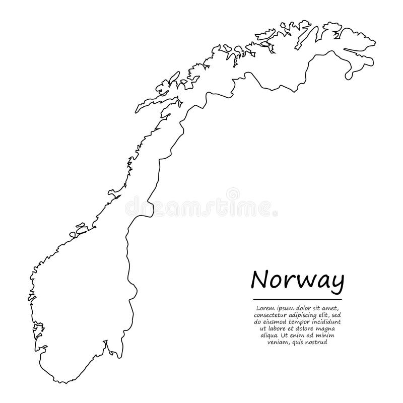 Simple Outline Map of Norway, in Sketch Line Style Stock Vector ...