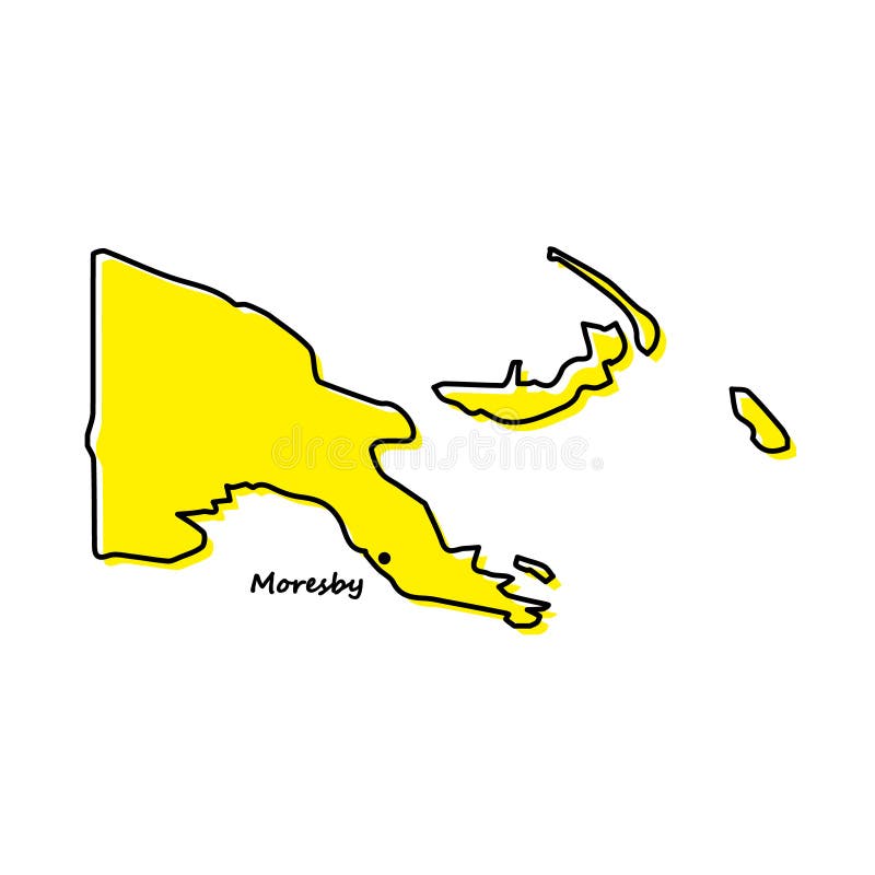 Simple Outline Map Of Papua New Guinea With Capital Location Stock