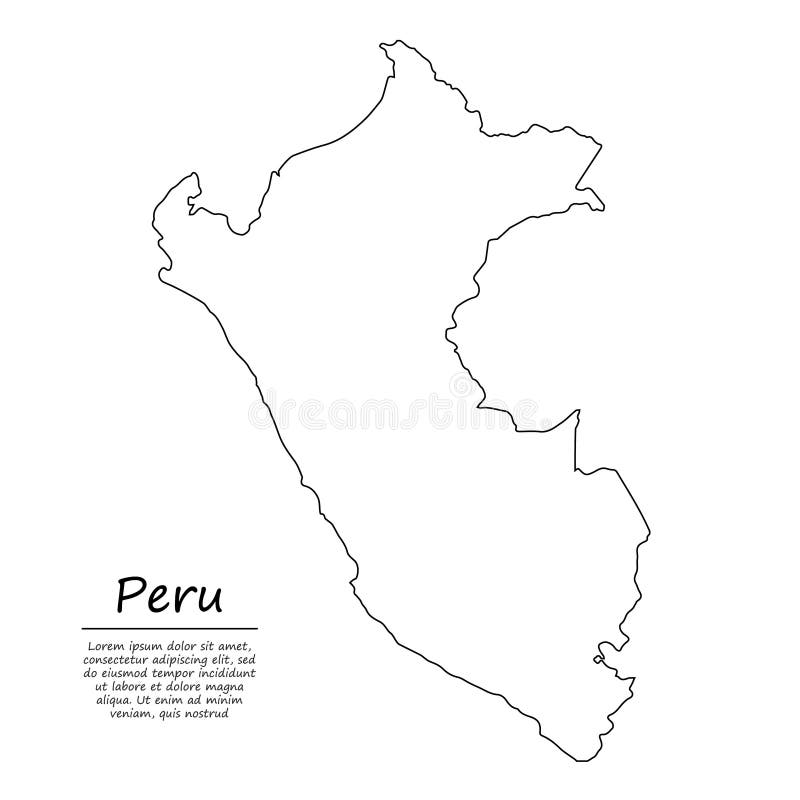 Simple Outline Map of Peru, in Sketch Line Style Stock Vector ...