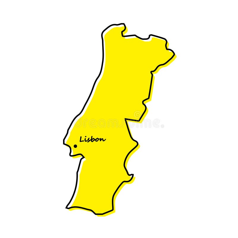 Simple Outline Map of Portugal with Capital Location Stock Illustration ...